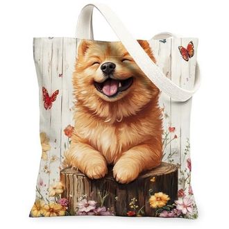 Generic Sac fourre-tout en toile pour le shopping 33 x 38 cm, sac d&eacute;picerie r&eacute;utilisable en forme de souche de bois floral pour femme, animal de compagnie, d&eacute;