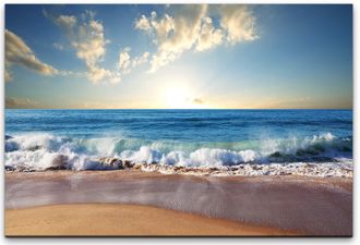 Paul Sinus Art Strand mit Wellen Wandbild in verschiedenen Gr&ouml;&szlig;en W&auml;hle Deine Gr&ouml;&szlig;e 180x120cm