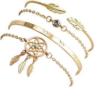 Generic 4 pcs/Ensemble Vintage Dream Catcher Bracelets Boho Femme Feuilles Chaîne Ouverture Bracelet EnsembleTraitement Durable