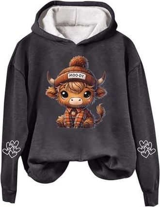 Generic Sweats &agrave; motif vache pour femmes sweatshirts pour femmes imprim&eacute; vache occidentale chemise country western sweatshirt, gris fonc&eacute;, XXL