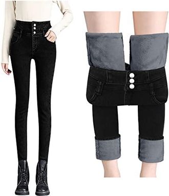 Generic Jean skinny pour femme - Taille haute - Pantalon en jean stretch - Pantalon thermique push-up - Coupe ajust&eacute;e - Jean skinny - Jean &agrave; enfiler - Pantalo