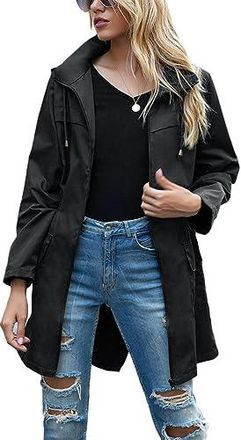 ORANDESIGNE Manteaux Imperméables Femme Veste de Pluie Mi-long Coupe-Vent Imperméable Extérieur Léger Veste Active Extérieure à Capuche Fermeture éclair Boutons T