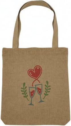 Fabulous Sac Shopping Tote Bag Aspect Lin - Coupe de Champagne Couple Amour Coeur Saint Valentin - Sac de Courses Toile Epaisse 360g Beige Naturel Cabas Port&eacute; 