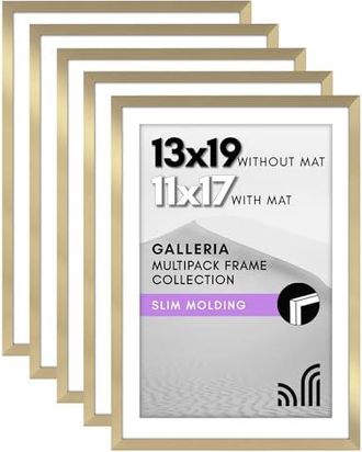 Americanflat Bilderrahmen-Set, 33 x 48 cm, goldfarben, Verwendung als 28 x 43 cm Bilderrahmen mit Passepartout oder 13 x 19 cm Rahmen ohne Passepartout, Bilderrahm