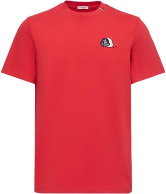 Moncler Moncler T-shirt En Coton &Agrave; Logo Tricolore Brod&eacute;, Homme, Rouge, Taille: 3xl