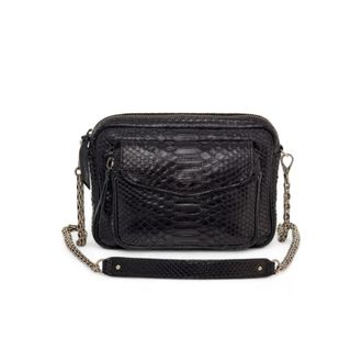 CLARIS VIROT Schwarze Python-Schultertasche mit Silberkette - - Bags - Damen - Schwarzk - ONE SIZE