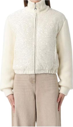 Patrizia Pepe Femme, Vestes, Beige, Taille: 40 FR Blouson aviateur en laine m&eacute;lang&eacute;e avec sequins
