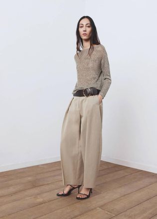 Mango H&auml;kelpullover aus Lurex khaki - Damen - XS - MANGO
