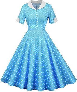 Generic Robe Femme Vintage Ann&eacute;es 50s 60s Soir&eacute;e Robes Sexy 1950s Audrey Hepburn A-Line Polka Dot Swing Robe Femme Soiree Chic Et Elegant sans Manches Au Geno