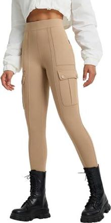 Baleaf Pantalon cargo doubl&eacute; en polaire pour femme - Pantalon de randonn&eacute;e droit avec poches - Pour lhiver, lext&eacute;rieur, la course &agrave; pied, la marche, marron, 