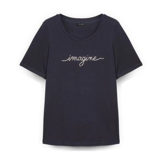 Fiorella Rubino Cotton T-shirt mit Kristallschriftzug - - Tops - Damen - Blau - XL