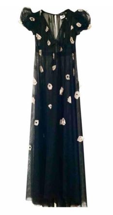 Chanel Black Tulle Camelia Embellished Gown Size 38