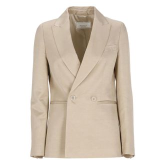 PESERICO Femme, Vestes, Beige, Taille: 38 FR Blazer en twill de viscose et lin