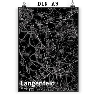 Mr. & Mrs. Panda Bild Langenfeld DIN A3 - Geschenk, Stadt Dorf Karte Landkarte Map Stadtplan, Raumdekoration, Poster, Wandposter, plakat, kinderzimmer poster, Wanddeko