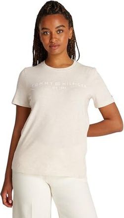 Tommy Hilfiger T-Shirt Manches Courtes Femme Logo Col Ras-du-Cou, Ivoire (Oatmilk Heather), 3XL