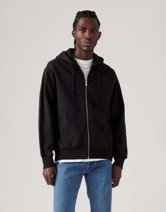 Levi's Authentic Black Agate - St&uuml;ckgef&auml;rbtes Sweatshirt in Schwarz mit durchgehendem Rei&szlig;verschluss