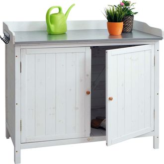 Mendler Gartenschrank mit Arbeitsplatte HWC-L69, Pflanztisch, Outdoor Tanne Holz FSC-Zertifiziert 86x104x52cm - wei&szlig;
