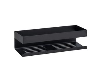 WENKO Étagère Murale pour Salle de Bain Genova Black | Fixation sans perçage | Design Élégant | Porte Savon Douche | DIM 30 x 8 x 10,5 cm | INOX Mat Noir