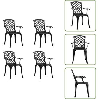vidaXL Gartenst&uuml;hle 4 Stk. Aluminiumguss Schwarz - Gartensa&szlig;sessel - Gartenst&uuml;hle - Alurostfrei - Outdoor M&ouml;bel - Balkonm&ouml;bel