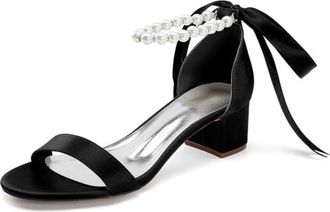 Generic Chaussures De Mariage Femmes Bout Ouvert Talons Sandales Satin&eacute;e Mari&eacute;e Talons Bas Dress F&ecirc;te Hauts Talons4.5Cm,Noir,38 EU