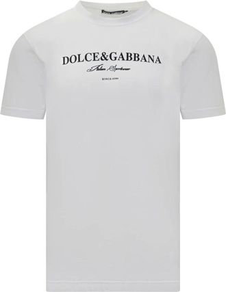Dolce & Gabbana Homme, Tops, Blanc, Taille: XL T-shirt en coton avec imprim&eacute;