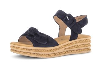 Gabor Keilsandalette GABOR, Damen, Gr. 44, blau (nachtblau), Ziegenveloursleder, unifarben, Schuhe, Sommerschuh, Riemchensandale mit praktischen Klettversch