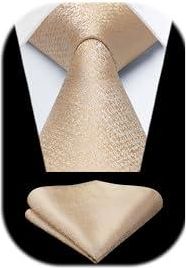 Hisdern Cravate pour hommes Cravates dorées pour hommes Cravate de mariage classique en soie et ensemble de pochette de costume