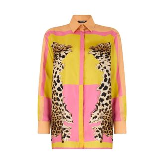 Roberto Cavalli Femme, Blouses et Chemises, Multicolore, Taille: 34 FR Chemise en soie &agrave; imprim&eacute; Cavalli Pop