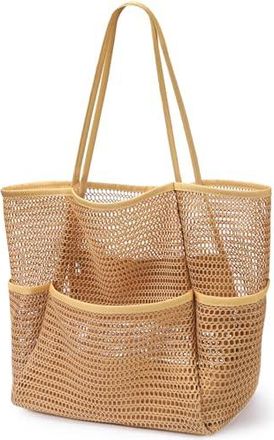 Generic Grand sac de plage en maille pour femme avec mini poche, pliable, résistant au sable, séchage rapide, pour piscine, sorties à la plage, voyage et nata