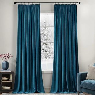 Miulee Rideaux Velours avec Galon Fronceur 140x225 CM Lot de 2, Belle Luxueux Semi-occultant Rideaux Velours Bleu, Moderne Rideau Salon Chambre Fenetre, Epai