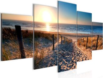 Runa Art Bilder Strand Sonnenuntergang 200 x 100 cm 5 Teilig XXL Wanddekoration Design Beige Blau 018451a