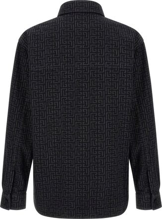Balmain Monogram-Pattern Denim Overshirt - Black