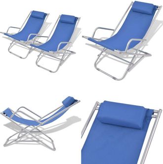 vidaXL Vidaxl - Liegest&uuml;hle 2 Stk. Stahl Blau - Klappbarer Liegestuhl - Gartenstuhl - Sonnenschirm - Pool Accessoire - Outdoor M&ouml;bel - Home & Living