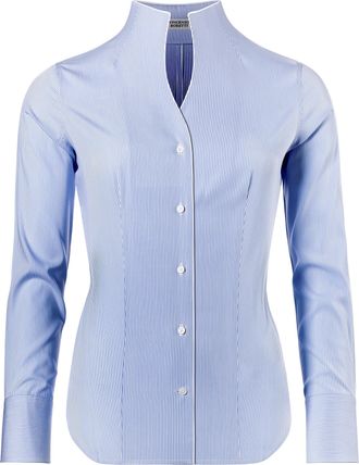 Vincenzo Boretti Bluse, modern-fit/leicht tailliert, Kelchkragen, gestreift - bügelleicht blau/weiß 42