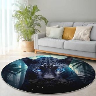 Generic Tapis de Salon Rond 90 cm (Round) Tapis Chambre Antid&eacute;rapant Panth&egrave;re Noire Sombre Jungle Lavable en Machine, Ne Perd Pas Ses Poils, Moelleux Moquette