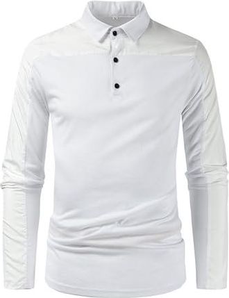 Generic T-shirt col homme &eacute;pissage t-shirt d&eacute;contract&eacute; &agrave; manches longues mode europ&eacute;enne et homme haut tendance, Blanc., XXL