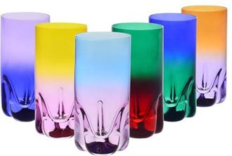 Krosno Gl&auml;ser f&uuml;r Getr&auml;nke, Wasser und S&auml;fte 300 ml - 6er-Set in 6 einzigartigen Farben - Kollektion Aurora - Bleifreies Kristallglas - Handbemalt