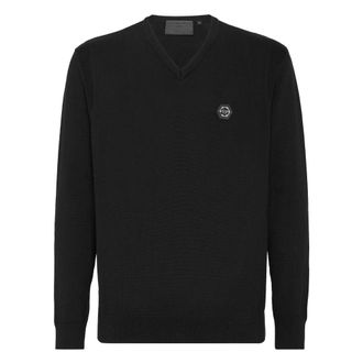 Philipp Plein Homme, Pulls, Noir, Taille: 2XL Cotton Pullover V-Neck LS