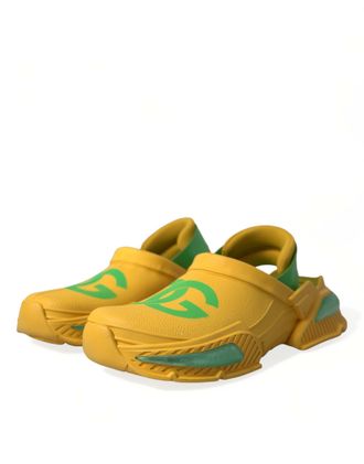 Dolce & Gabbana Yellow Green Rubber Clogs Men Slippers Shoes