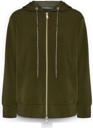 Elena Miro Femme, Sweatshirts et sweats &agrave; capuche, Vert, Taille: 48 FR SweaT-shirt &agrave; capuche en m&eacute;lange modal