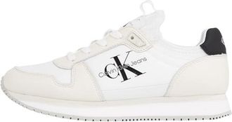 Calvin Klein Baskets Runner Femme Sock Laceup en Cuir, Blanc (Bright White/Black), 39