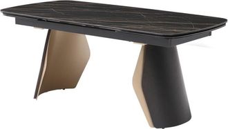 Vente-Unique Table à manger extensible 6 à 10 personnes en céramique, verre trempé et métal - Effet marbre noir et doré - zinoria de Maison Céphy
