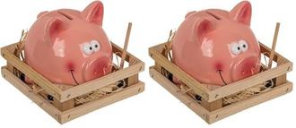 Out of the Blue Keramik Spardose im Schweinchen Design ca. 13 cm Sparschwein mit Hammer & Stall (Packung mit 2)