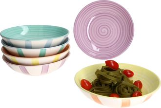 MamboCat Beach Pastello Stripes 6er Set Suppenteller I 600ml I Steingut-Teller mit Pastell Streifen f&uuml;r 6 Personen I Tiefe Teller f&uuml;r Salat, Suppe, M&uuml;sli, Past