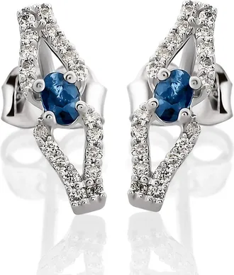 Orphelia Damen-Ohrstecker 750 Weißgold rhodiniert Diamant (0.16 ct) weiß Brillantschliff Saphir - OD-5319