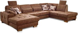 Cavadore Cavadore Wohnlandschaft Puccino mit Federkern, Bettfunktion, Sitztiefenverstellung und 2 Kopfstützen / Sofa in U-Form im Landhausstil / 340 x 86 x 224