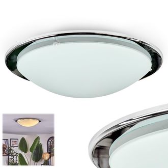 HOFSTEIN Deckenleuchte Brena, runde Deckenlampe aus Metall/Glas in Silber/Wei&szlig;, Leuchte im modernen Design, (&Oslash; 37 cm), 2 x E27, Esszimmer, Wohnzimmer, K&uuml;che, S