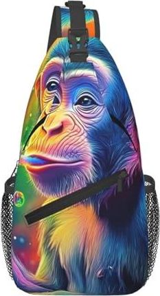 Generic Un primate color&eacute; avec un singe portant une tasse de caf&eacute; Sac &agrave; bandouli&egrave;re Sac &agrave; bandouli&egrave;re Sac &agrave; dos de voyage Sac &agrave; dos &agrave; bandouli&egrave;re pour homme S