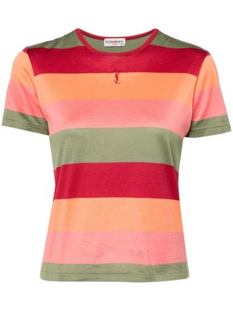 Saint Laurent t-shirt rayé à logo poitrine - Rouge