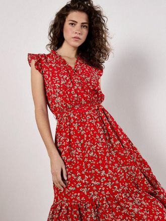 Apricot Midikleid Gebl&uuml;mtes Bardot-Maxikleid mit Smokdetails